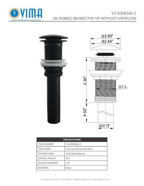 Pop-Up without Overflow - Oil Rubbed Bronze Pop-Up without Overflow - Oil Rubbed Bronze